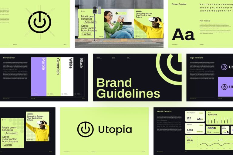 Utopia V2 | Brand Guidelines Template | 55+ Modern Unique Slides ...